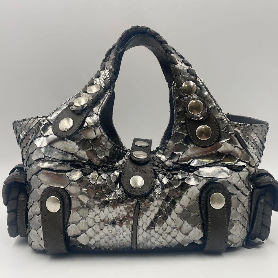 Chloe Silverado Silver Gray Leather Handbag One Shoulder Bag | eBay