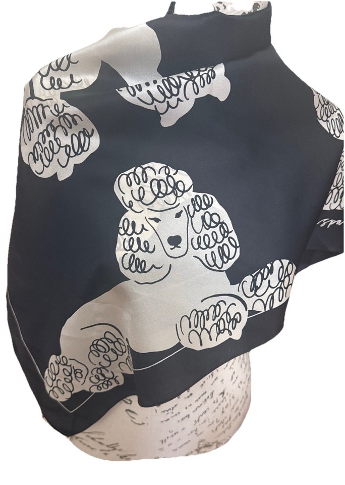 NWT Kate Spade Poodles Silk Square Scarf 100% Authentic BLACK WHITE 30 ...