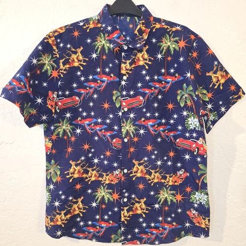 SSLR Shirt Mens Medium Santa Reindeer Christmas Palm Tree Tiki Tropical ...