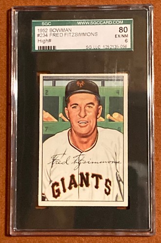 1952 Bowman #234 (High Number) Fred Fitzsimmons New York Giants SGC 80 ...