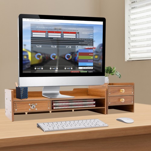 Wood Desk Organizer Stand Desktop Computer Monitor Laptop Storage ...