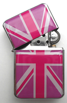 Pink & Purple Jubilee Union Jack LIGHTER Windproof Chrome Flip Top GB ...