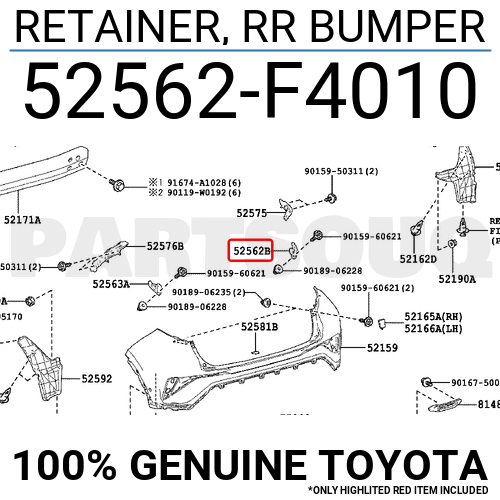 52562F4010 Genuine Toyota RETAINER, RR BUMPER 52562-F4010 | eBay