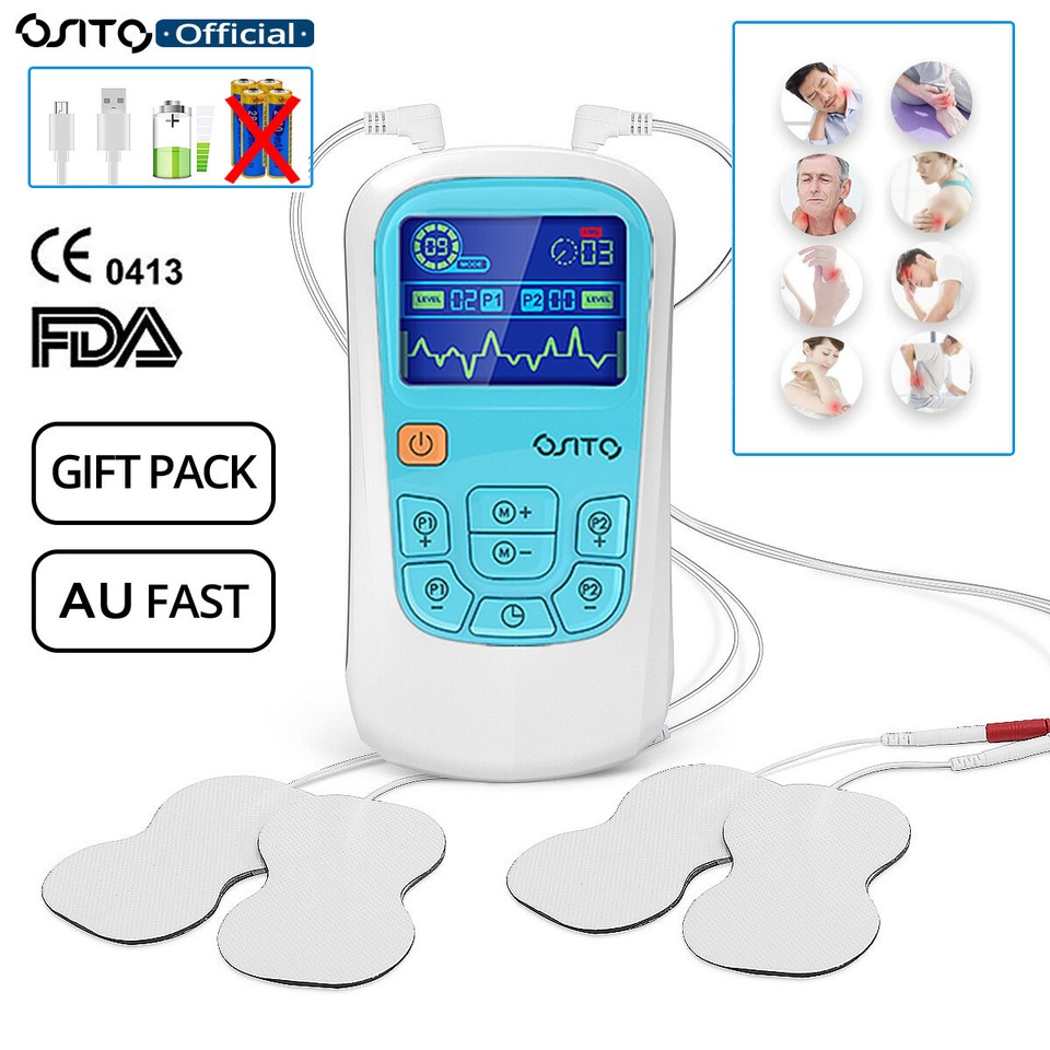 Rechargeable TENS EMS Unit Machine with 8pcs TENS Pads Massager Back ...