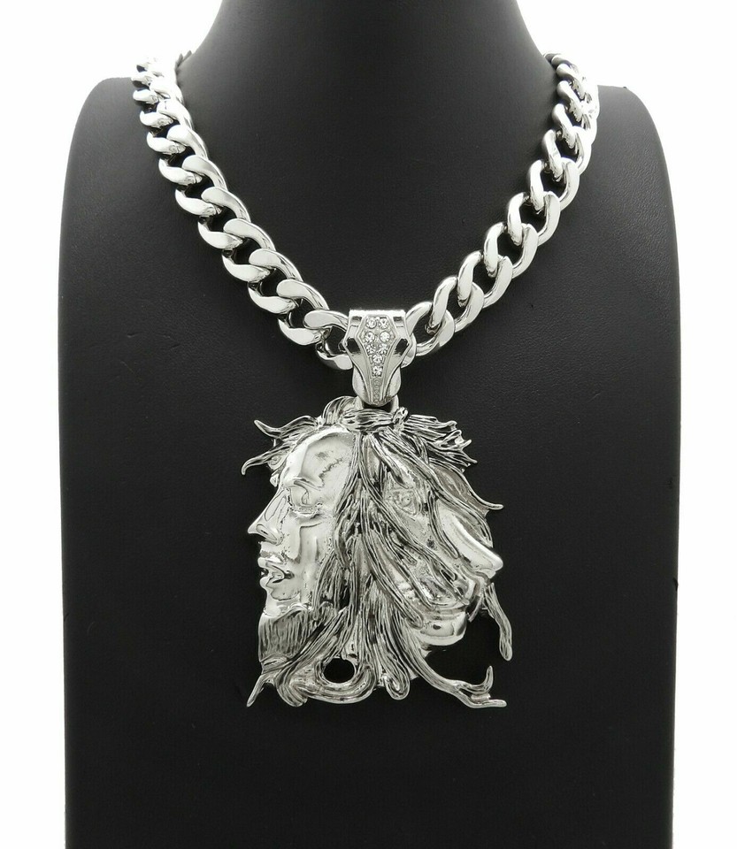 Hip Hop Fashion BOB MARLEY LION Pendant & 11mm 20" Cuban Choker Chain ...
