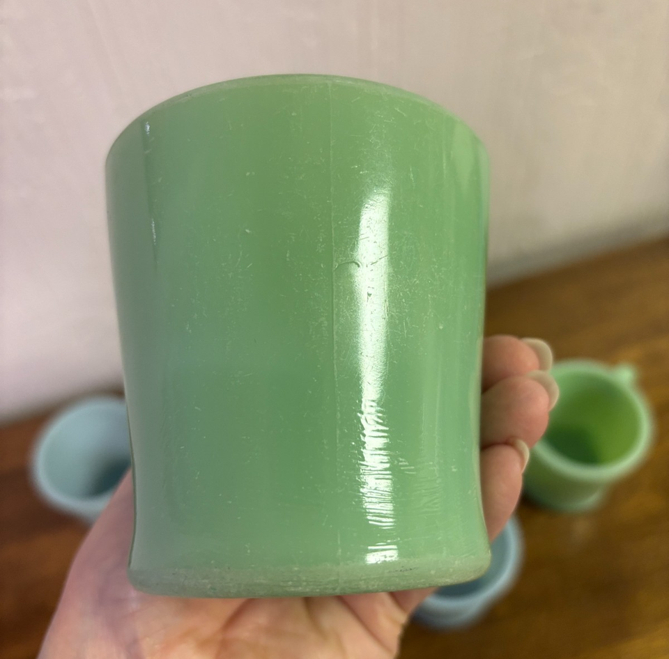 Set of 4 Vintage Fire King Jadeite Delphite Azurite D Handle Mugs ...