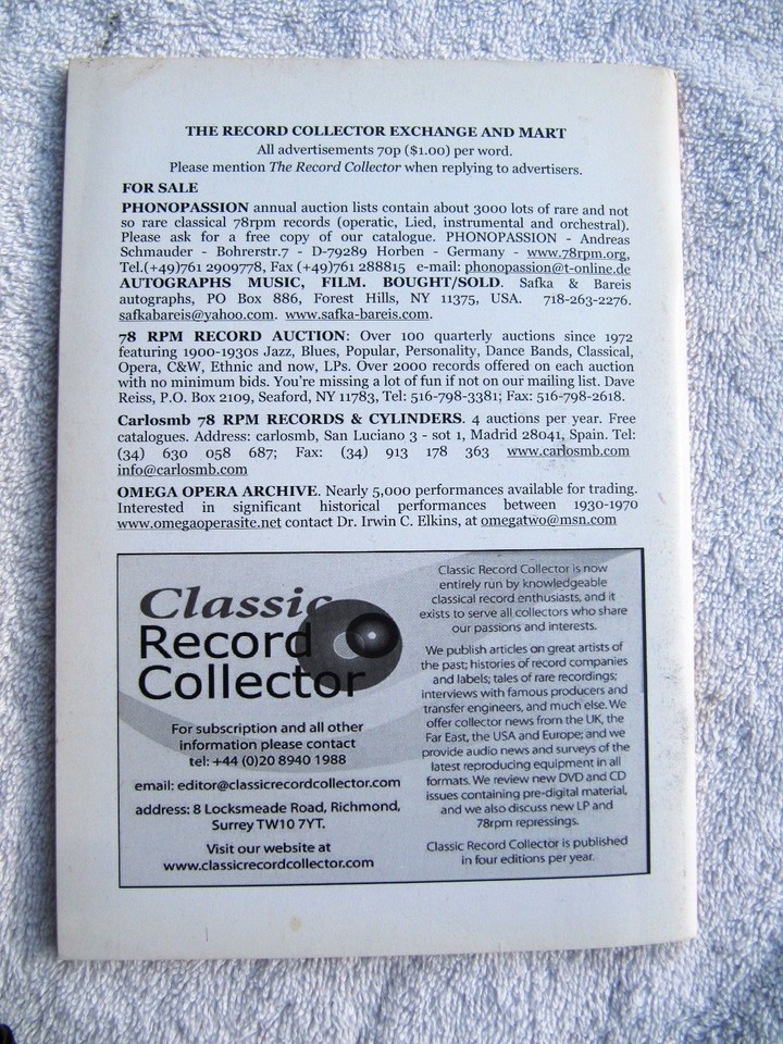 THE RECORD COLLECTOR Magazine 2009 Vol. 54 No 3 Robert Radford ...