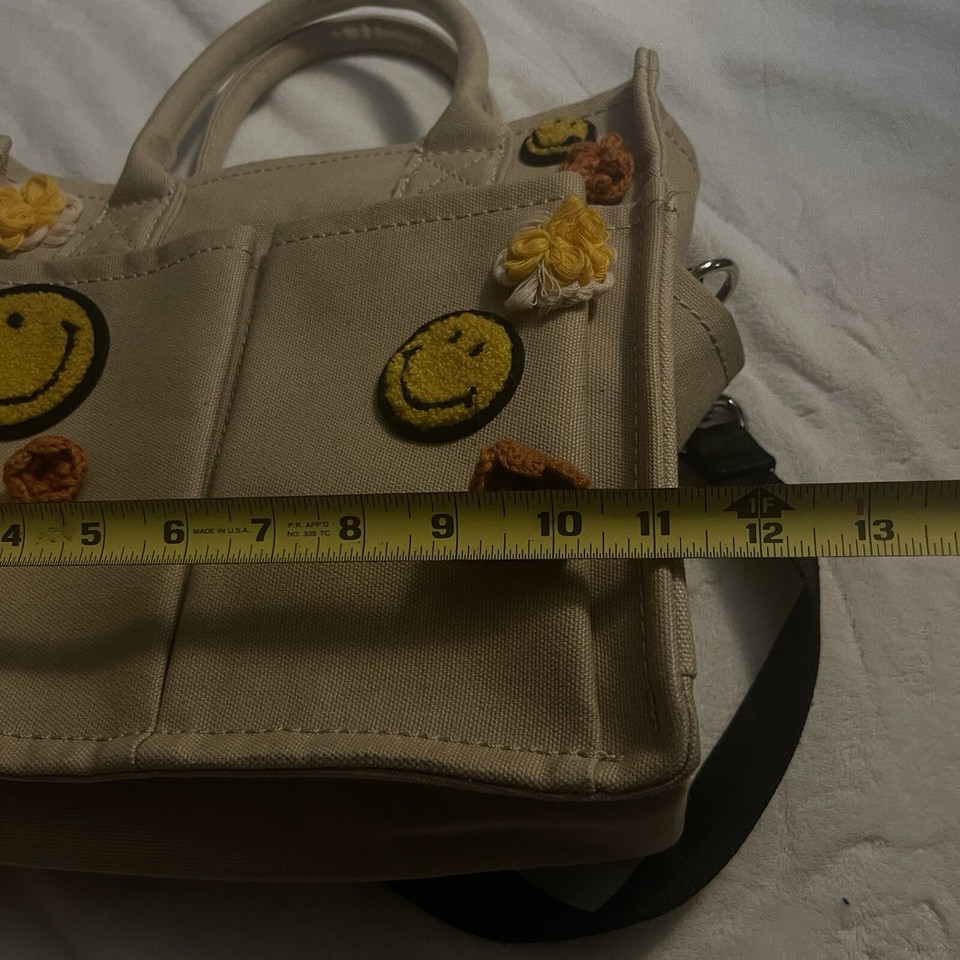 ZARA Beige Canvas Smiley Patches Embroidery Tote Crossbody | eBay
