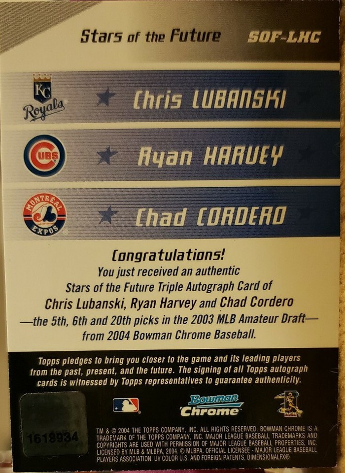 Chad CORDERO Ryan HARVEY Chris LUBANSKI 2004 Bowman Chrome Rookie ...
