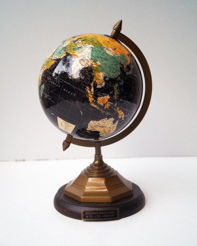 Globe océanique noir de 8 pouces fait main hexagone base ronde en bois ...