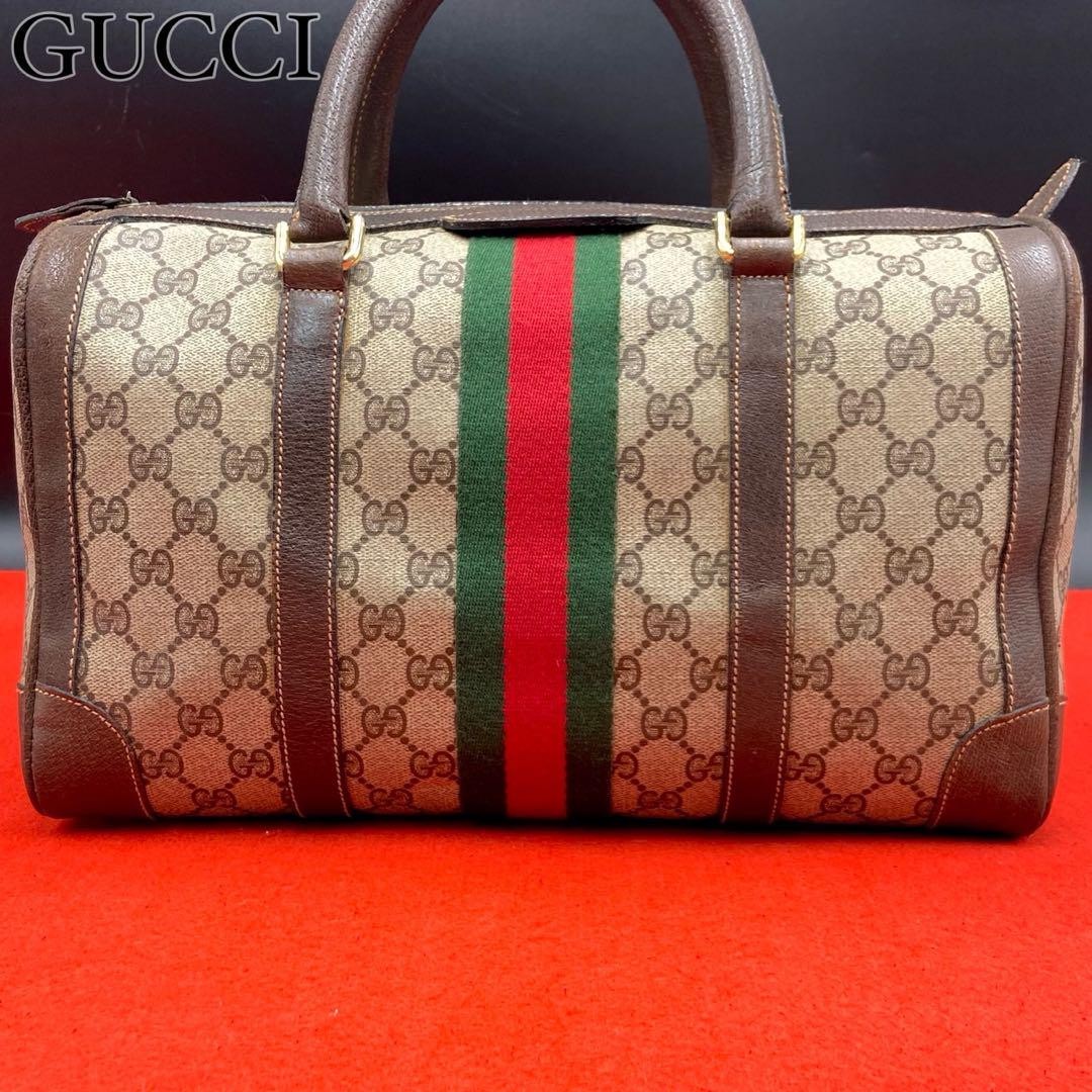 GUCCI Mini Boston Bag GG Sherry Line PVC/Leather Brow… - Gem