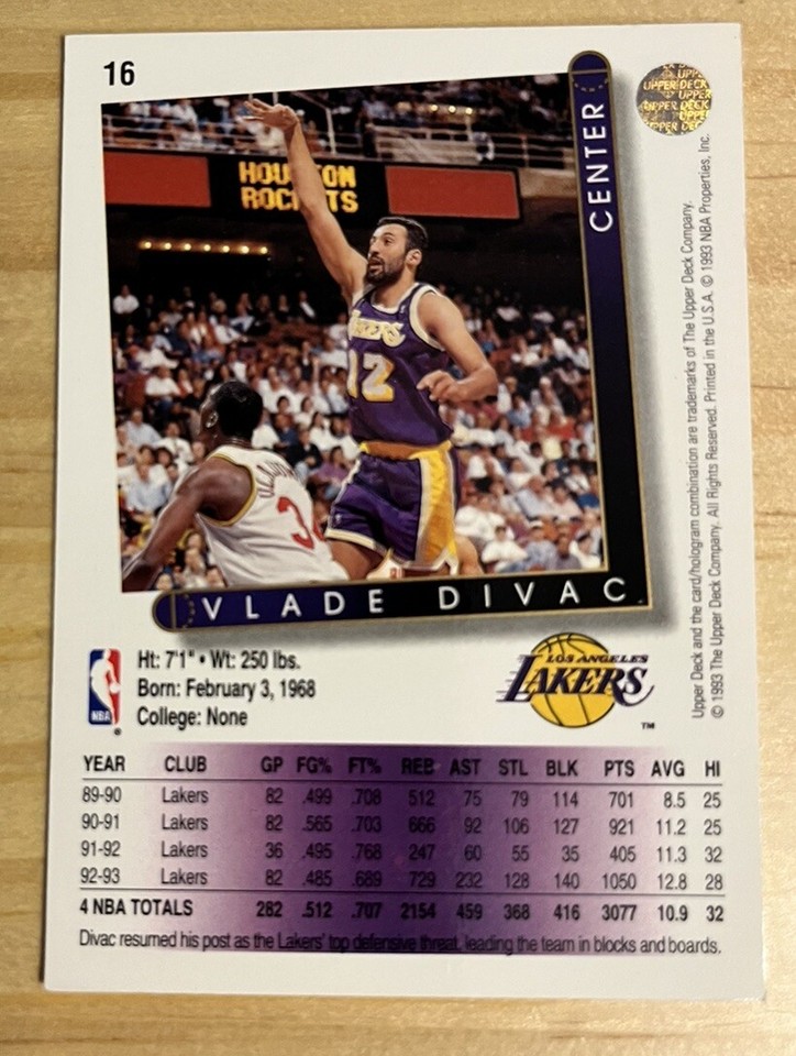 VLADE DIVAC 1993-94 UPPER DECK BASKETBALL CARD # 16 | eBay