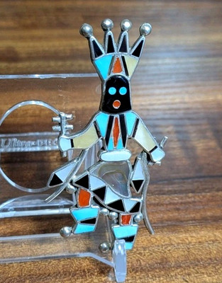 Zuni MOP / Enamel Inlay Sterling Apache Crown Dancer L. Laiwakete ...