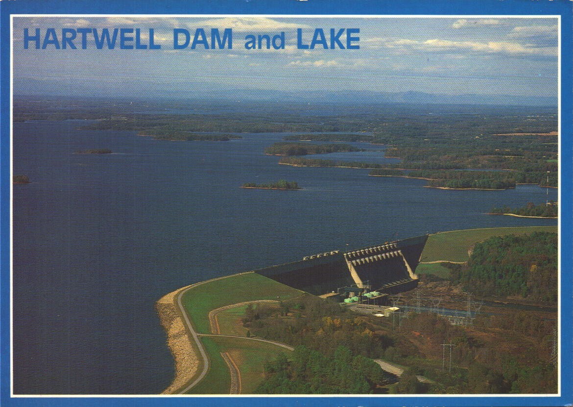 VINTAGE Postcard HARTWELL DAM & LAKE J15441 Between SC & GA Aerial ...