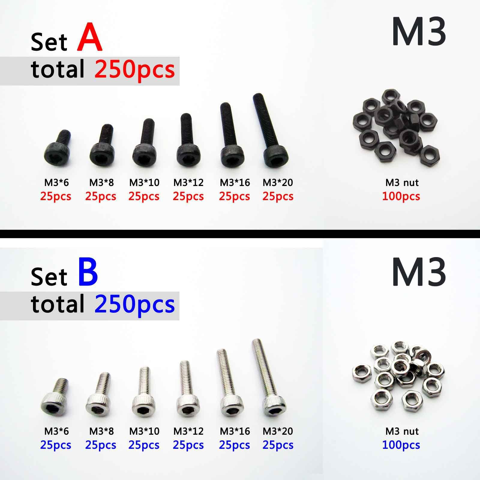 250 Assortment Kit M2 M3 Column Cap Head Hex Hexagon Socket Screw Allen ...