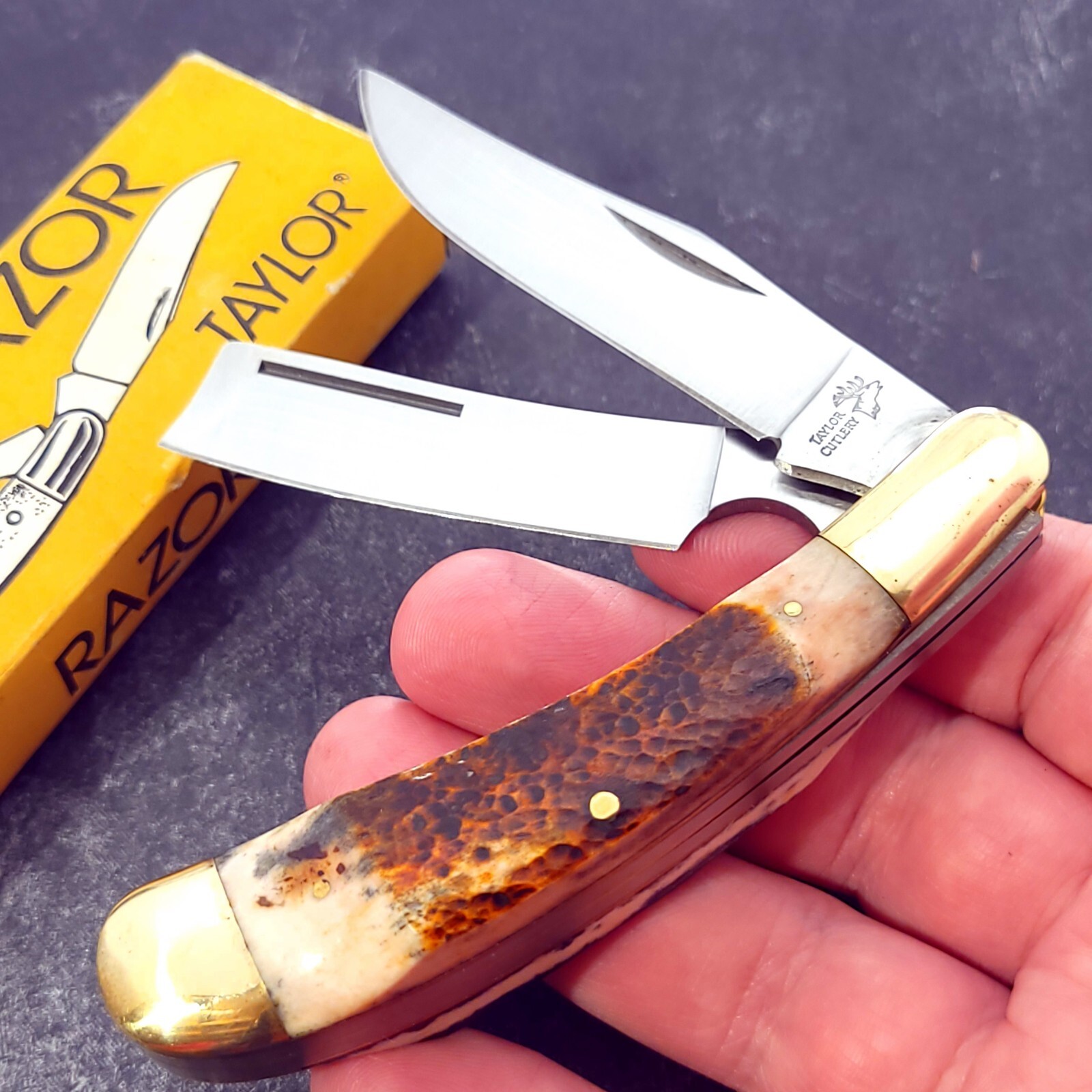 Taylor Cutlery Knife Made in Japan Razor Arm Jack Bone Stag Pocket ...