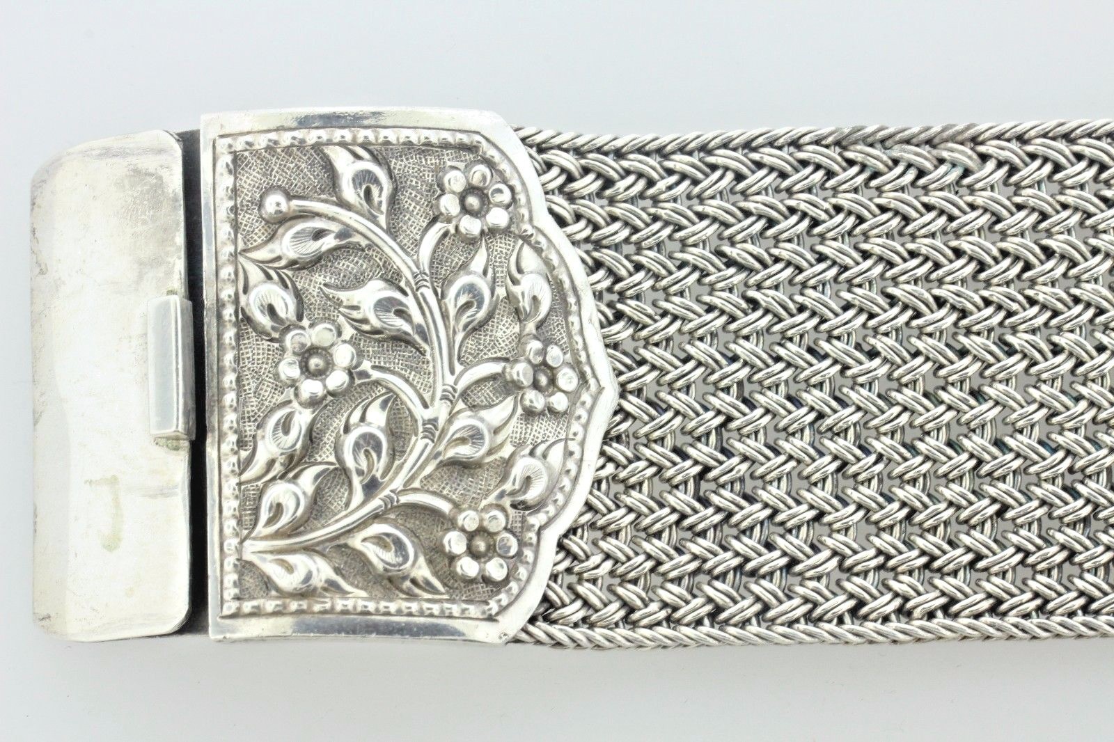 Vtg Sterling Silver Floral Panel Design Thick Heavy Interwoven Mesh ...