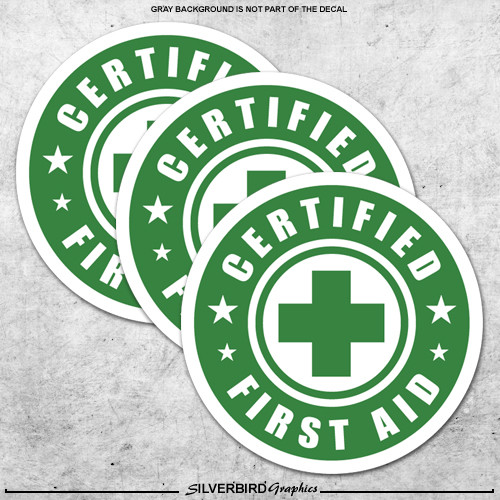 3x Certified First Aid / Sticker Safety Label EMT Hard Hat Helmet CPR ...