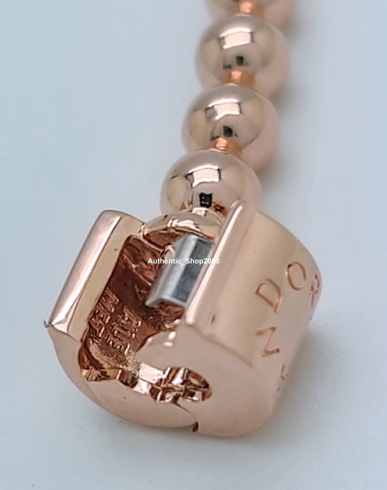 NEW Authentic PANDORA Rose Gold Beads & Pave CZ Logo Clasp Bracelet ...