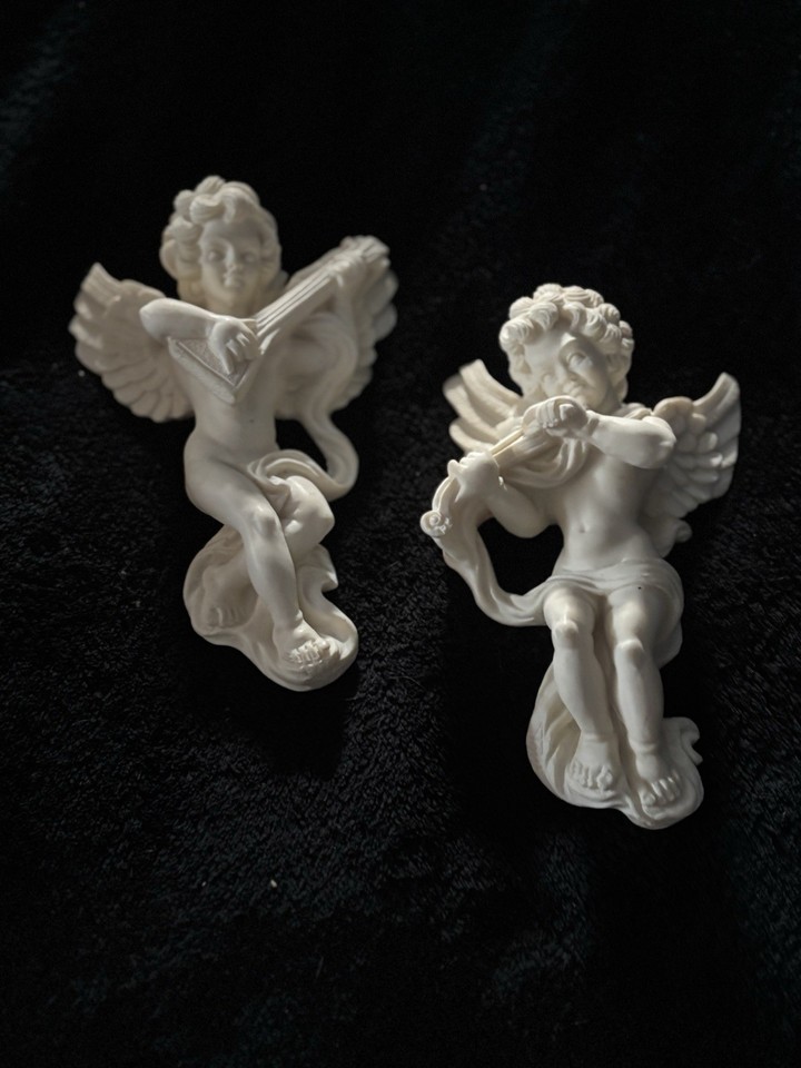 Pair Of Vintage Cherubs Playing Classical Instruments Wall Mounting ...