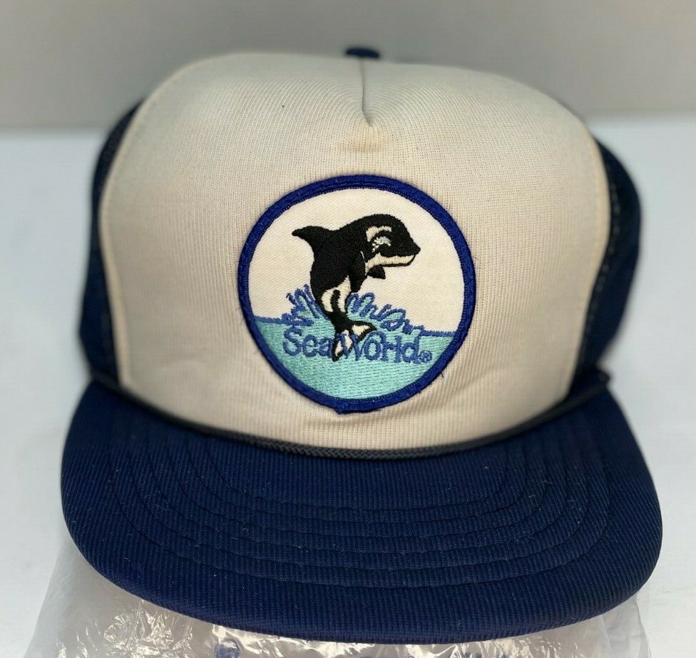 Vintage 1982 Sea World Shamu Whale Patch 1982 Trucker Mesh Snapback Hat ...
