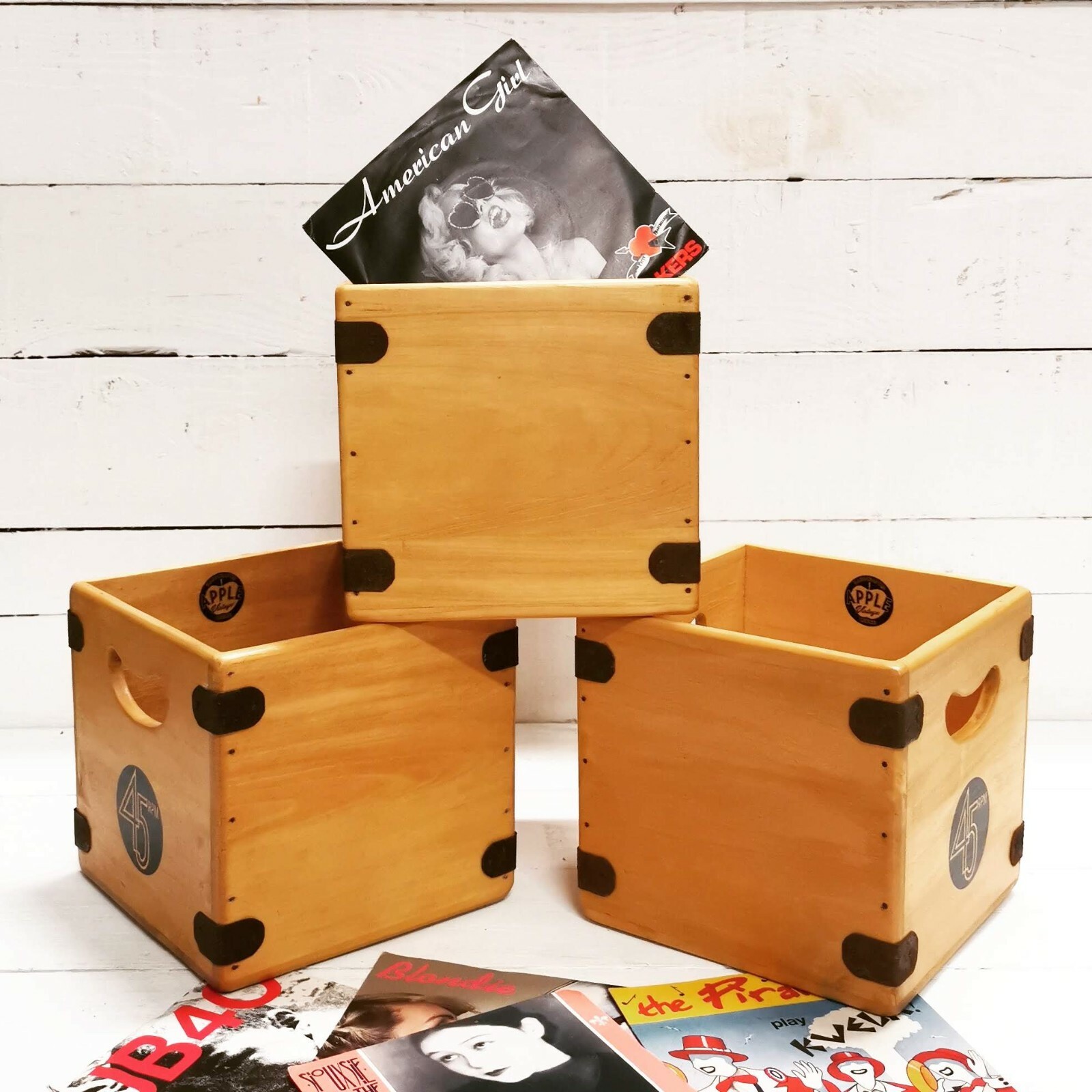 45 RPM Record Box 7" Singles Handcrafted Wooden Vinyl Crate Antique ...