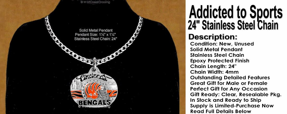 NEW CINCINNATI BENGALS STAINLESS STEEL NECKLACE NFL FOOTBALL SPORTS ...