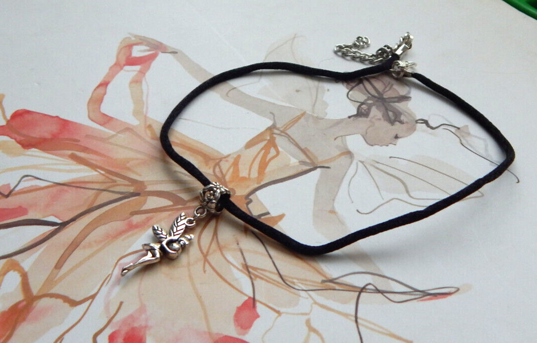 Fairy Choker Necklace Pendant Jewelry Handmade NEW Black Chain Silver ...