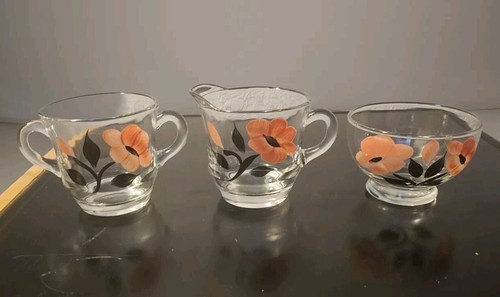 Vintage Bartlett Collins Hand Painted Pink Black Flower Glass Cream ...