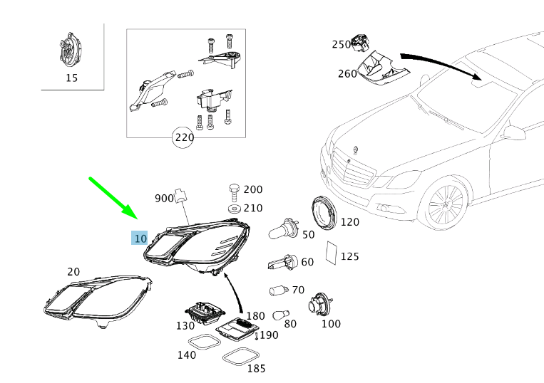 MERCEDES-BENZ E W212 Front Right Headlight LHD USA A2128202839 GENUINE ...