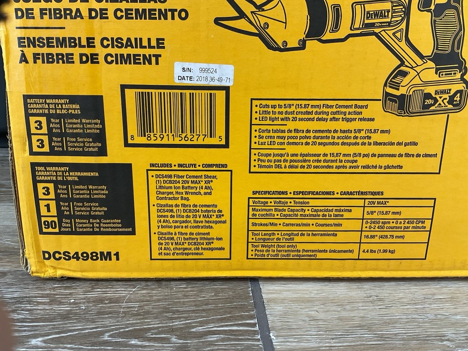 DeWALT DCS498B 20V MAX 5/8" Cordless Fiber Cement Shear Kit, New Open ...