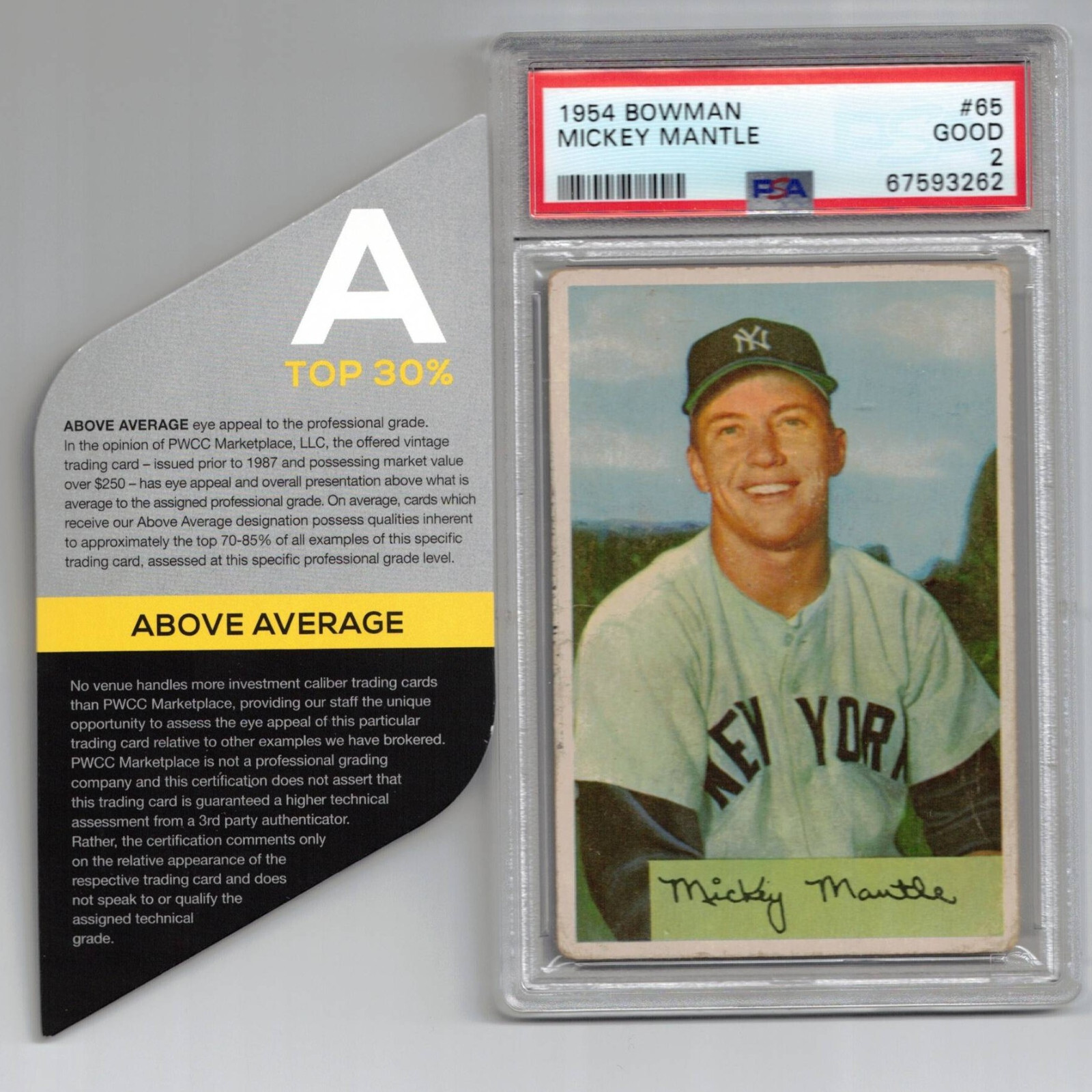 MICKEY MANTLE 1954 BOWMAN PSA 2 ABOVE AVERAGE BY PWCC | eBay