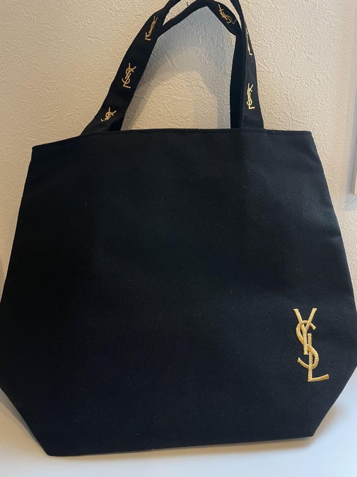 Yves Saint Laurent Parfums Novelty Tote Bag Black Gold YSL Embroidery ...