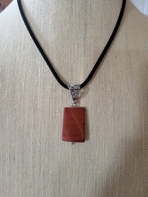 Red Jasper Rectangular Pendant on 17" Black Cord | eBay