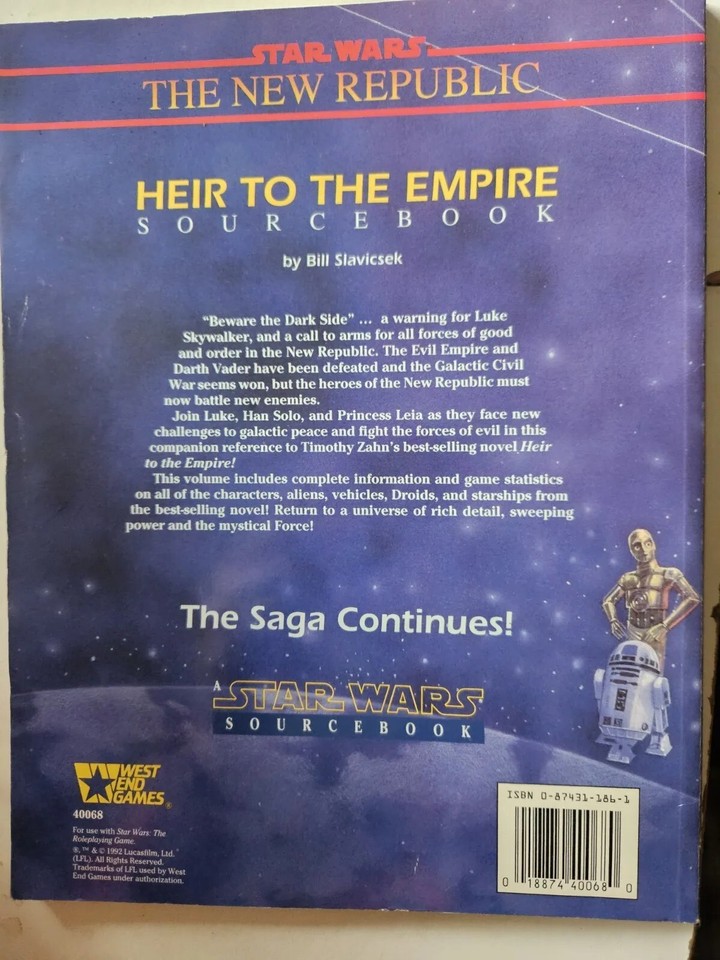 Heir To The Empire Star Wars RPG sci-fi roleplaying boo WEG games ...
