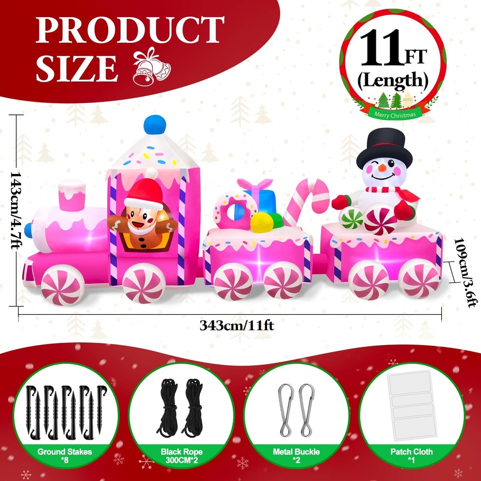 11FT Long Christmas Inflatable Train Outdoor Decoration,Pink Christmas ...