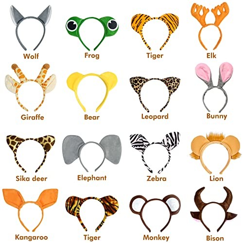 16Pcs Jungle Animal Ears Headbands as Safari Party Favors Wild One ...