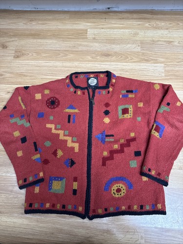 Planet Earth Sweaters Women's Medium Cotton Cardigan Hand Loom In Peru ...