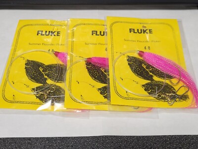 3 NJ Hand Tied 2/0 English Hook w/Pink Bucktail Fluke/Summer Flounder ...