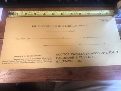 Baltimore & Ohio Railroad Passenger Receipts Envelope New Old Stock | eBay