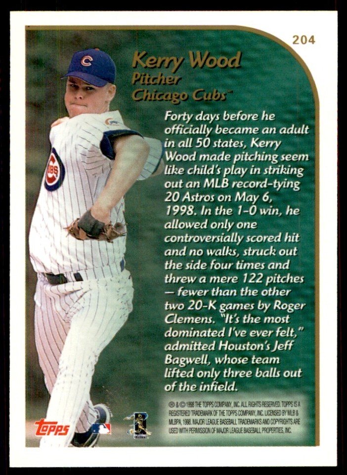 1999 Topps Kerry Wood Baseball Card C #204 | eBay