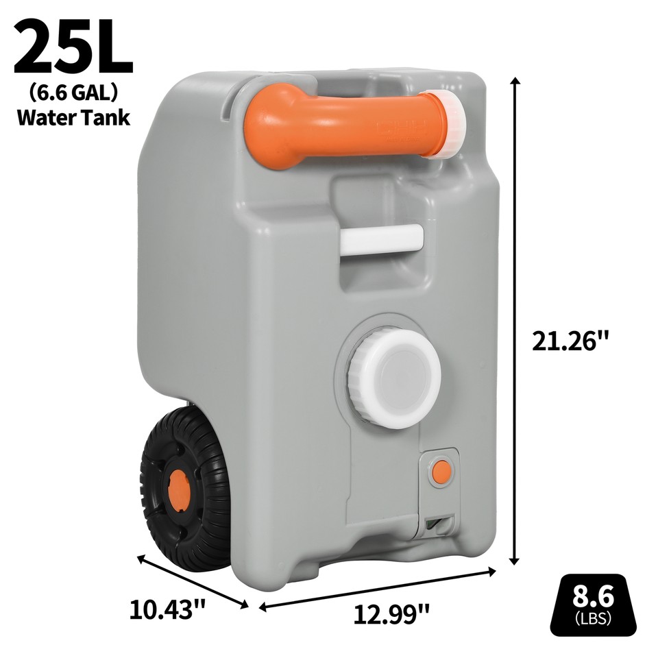 Portable RV Waste Tank 6.6 Gallon Tote Grey Water Holding Camper Dump ...