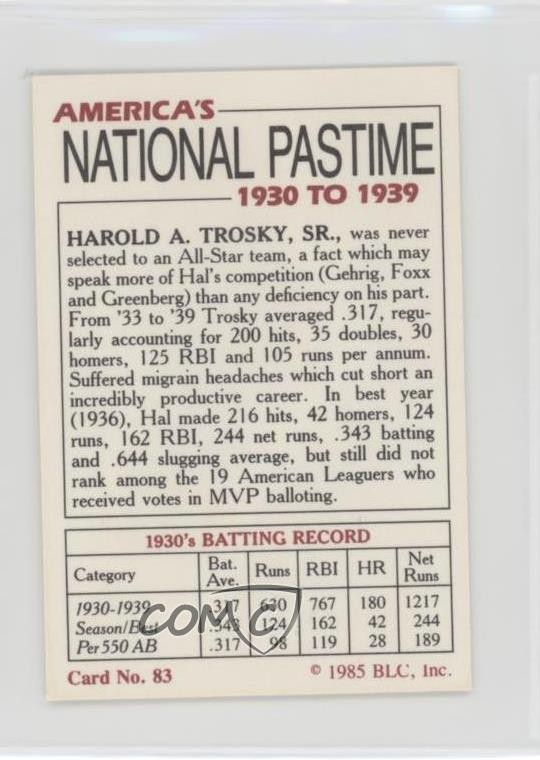 1985 Big League Collectibles America's National Pastime 1930 to 1939 ...
