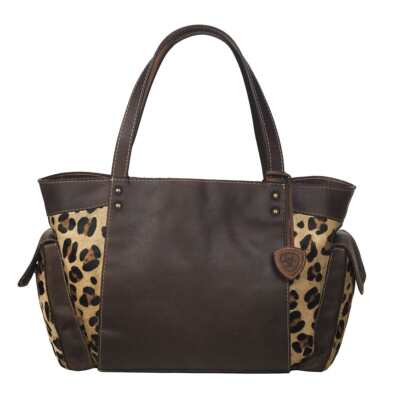 Ariat Womens Genuine Leather Satchel Totel Handbag Brown With Leopard ...