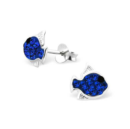 925 Sterling Silver Blue Fish Crystals Kids Girl Women Stud Earrings | eBay