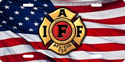 IAFF Waving American Flag Printed License Plate Frame | Made in USA ...
