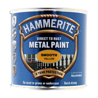Hammerite Smooth Yellow Paint 250ml Metal Direct To Rust Protection ...