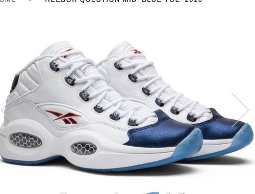 Reebok Question Mid 'Blue Toe' Allen Iverson Men's Basketball Shoes Sz ...