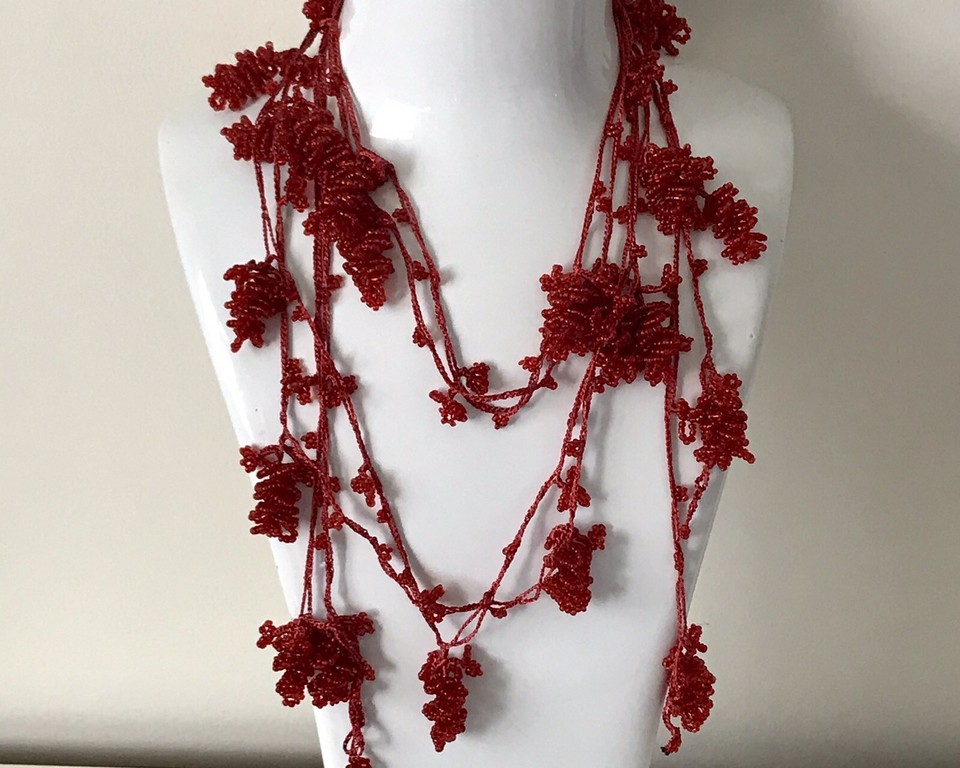 Handmade Bead Crochet Red Color Necklace, Unique Boho Jewelry For ...