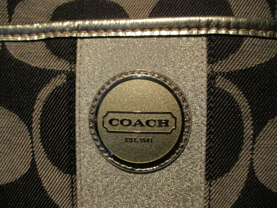 COACH Signature C Navy/Silver Trim Handbag Purse Tote | eBay